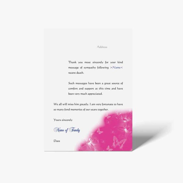 Girls Pink Butterfly Thank You Letters - The Memorial Card Company